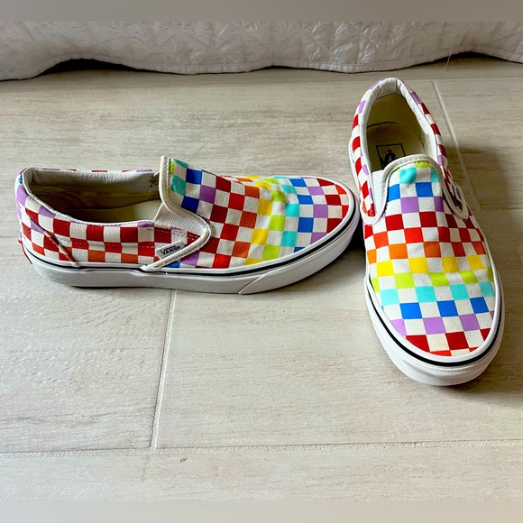Vans | Shoes | Vans Ltd Edition Rainbow Checkerboard Slipon Sneakers F9 ...